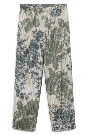 Mango Blurred Print Cotton Pajama Pants - Green