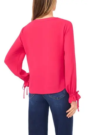 CECE DUPRAZ Tie Cuff Button-up Top - Ruby Blush