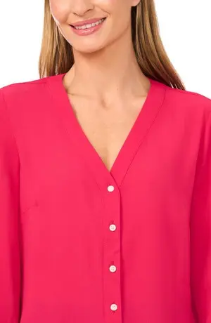 CECE DUPRAZ Tie Cuff Button-up Top - Ruby Blush