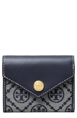 Tory Burch Small T Monogram Jacquard & Leather Trifold Envelope Wallet - Tory Navy