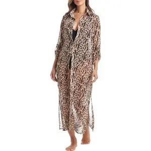 ROD BEATTIE Longline Chiffon Cover-up Shirt - Animal Print Multi