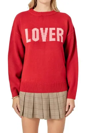 English Factory Relaxed Fit Statement Sweater - Red/pink