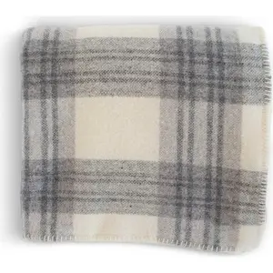 EVANGELINE Plaid Merino Wool Blankets - Cream/ledge Plaid