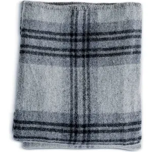 EVANGELINE Plaid Merino Wool Blankets - Fog/ledge Plaid