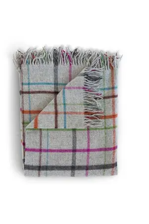EVANGELINE Patterned Merino Throws - Fog Plaid Multi