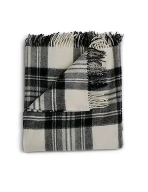 EVANGELINE Patterned Merino Throws - Pearl/coal Plaid