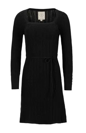 HOPE & HENRY Organic Square Neck Cable Sweater Dress - Black