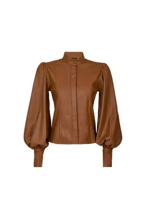 NO PISE LA GRAMA Vegan Leather Button-up Shirt