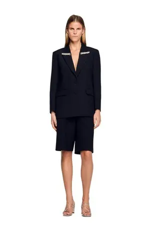 Sandro Tuxedo Jacket With Rhinestone Collar