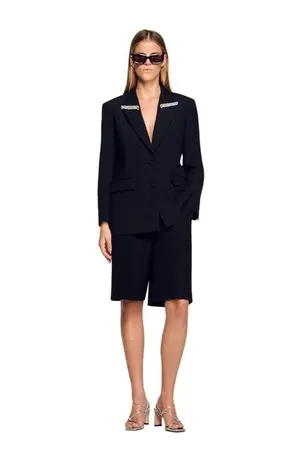 Sandro Tuxedo Jacket With Rhinestone Collar