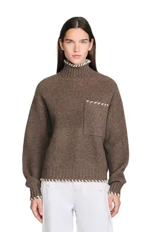 Sandro Oversized Turtleneck Fine Knit Sweater