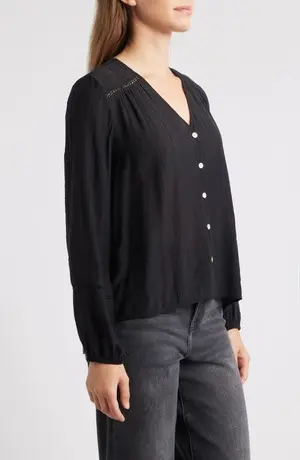 CLOTH & STONE Ladder Stitch Front Button Top