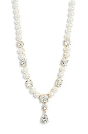 Nordstrom Faux Pearl And Crystal Collar Necklace - Clear- White- Gold