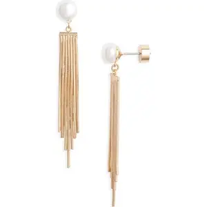 Nordstrom Chain Fringe Faux Pearl Drop Earrings - White- Gold