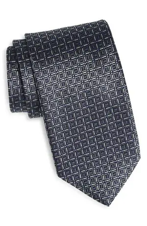 David Donahue Geometric Silk Necktie - Charcoal