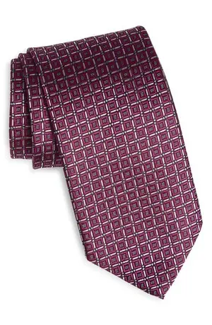 David Donahue Geometric Silk Neck Tie - Berry