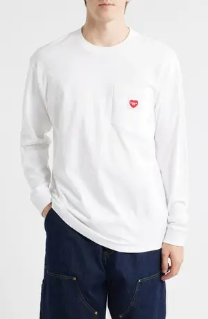 Carhartt Work In Progress Pocket Heart Long Sleeve Cotton T-shirt - White /red
