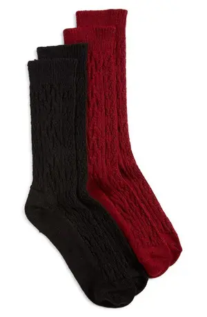 Hue Assorted 2-pack Cable Crew Socks - Black/burgundy Pack