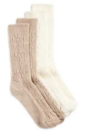 Hue Assorted 2-pack Cable Crew Socks - Ivory