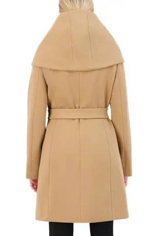 Cole Haan Twill Belted Hooded Coat - Beige