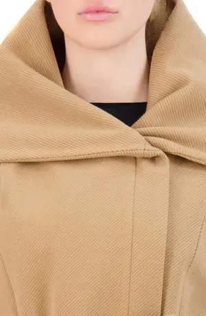 Cole Haan Twill Belted Hooded Coat - Beige