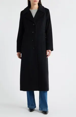 London Fog Wool Blend Longline Coat - Black