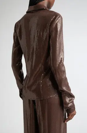 Michael Kors Hansen Sequined Button-up Shirt - Chocolate