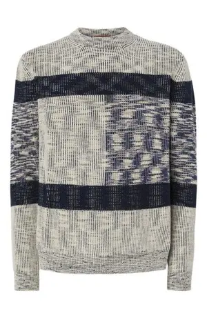 Missoni Crew Neck Sweater With Check Pattern - Beige & Navy Blue