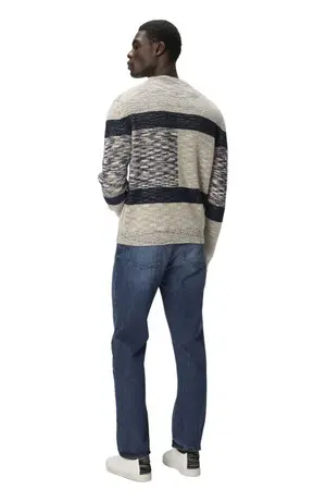 Missoni Crew Neck Sweater With Check Pattern - Beige & Navy Blue