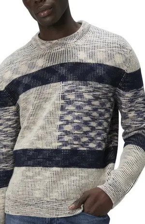 Missoni Crew Neck Sweater With Check Pattern - Beige & Navy Blue
