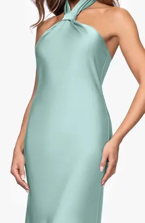 Betsy & Adam Satin Halter Maxi Dress - Sage