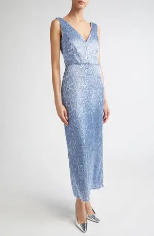 Erdem Beaded Sleeveless Cocktail Dress - Artist's Blue