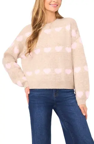 CECE DUPRAZ Heart Jacquard Crewneck Sweater - Oatmeal