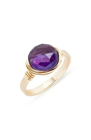 NASHELLE Semiprecious Stone Wire-wrapped Ring - Gold Fill/amethyst