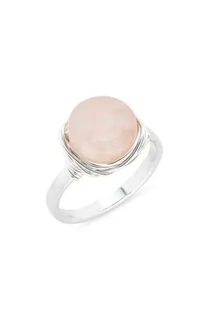 NASHELLE Semiprecious Stone Wire-Wrapped Ring Sterling Silver/pink Quartz