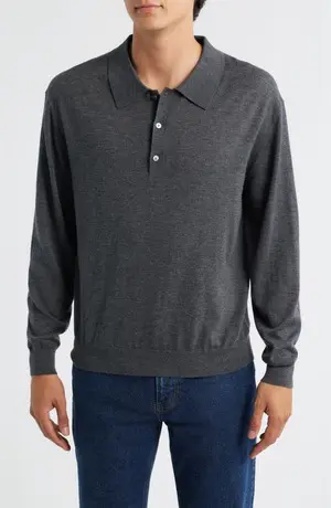 FRAME Superfine Merino Wool & Cashmere Polo Sweater - Grey Melange
