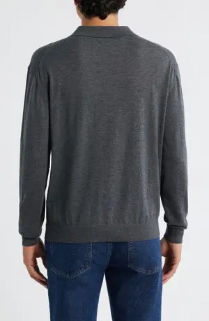FRAME Superfine Merino Wool & Cashmere Polo Sweater - Grey Melange