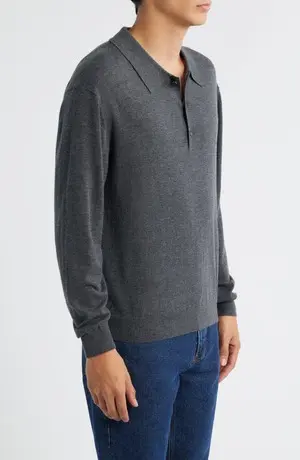 FRAME Superfine Merino Wool & Cashmere Polo Sweater - Grey Melange