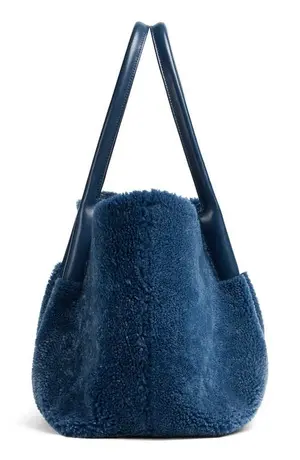 Bottega Veneta Pinacoteca Reversible Denim Print Suede & Genuine Shearling Tote