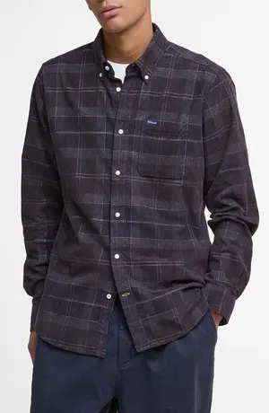 Barbour Blair Tailored Fit Plaid Cotton Corduroy Button-down Shirt - Midnight Oak Tartan