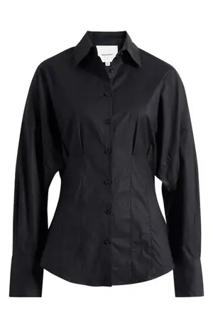 REFORMATION Vanta Stretch Poplin Button-up Shirt - Black