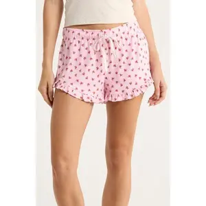 PJ Salvage Crazy For The Holidays Brushed Pointelle Pajama Shorts - Pink