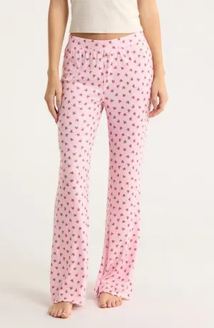 PJ Salvage Crazy For The Holidays Brushed Pointelle Pajama Pants - Pink