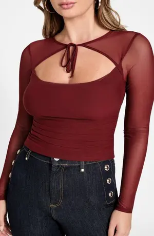 Guess Lauryn Long Sleeve Mesh Crop Top - F57f-mediu