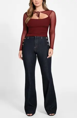 Guess Lauryn Long Sleeve Mesh Crop Top - F57f-mediu