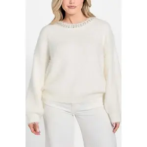 Guess Arisa Rhinestone Accent Crewneck Sweater - Natural