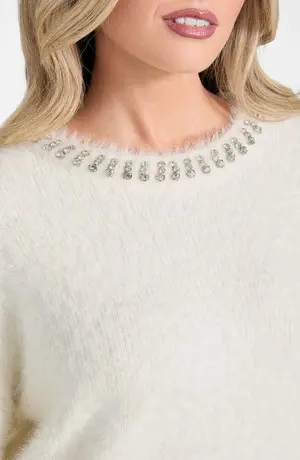 Guess Arisa Rhinestone Accent Crewneck Sweater - Natural