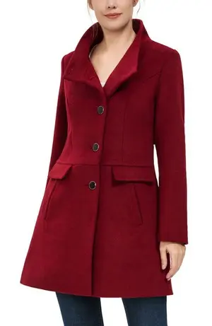 KIMI + KAI Olivia Wool Blend Walking Coat - Wine