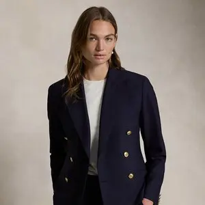 Ralph Lauren Stretch-wool Crop Double-breasted Blazer - Navy