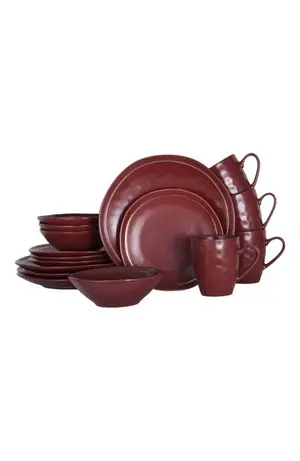 STONE + LAIN Clara Porcelain 16-piece Dinnerware Set - Burgundy